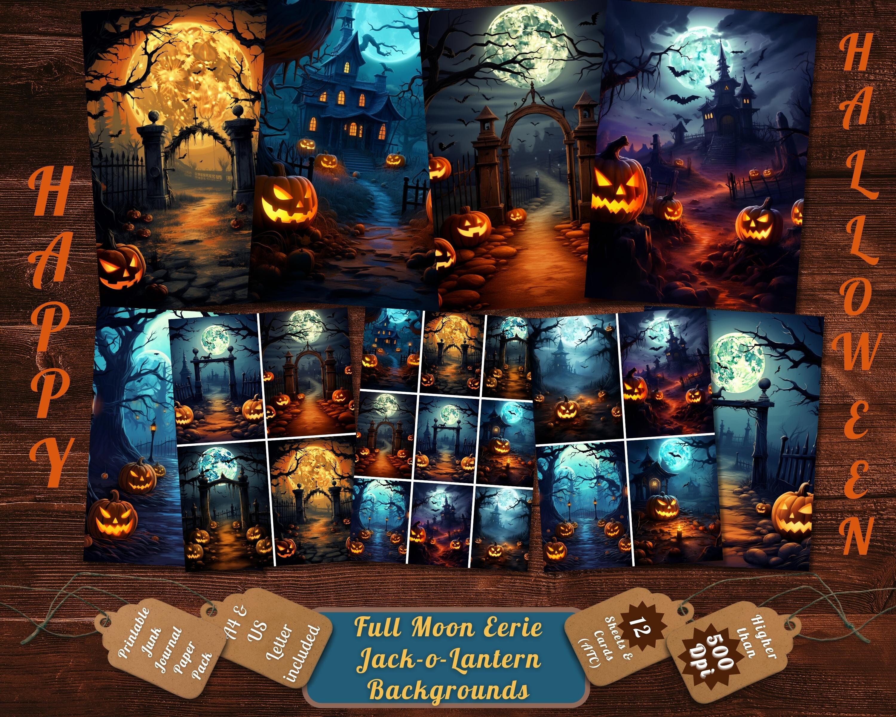 Printable Full Moon Halloween Digital Paper Halloween Pumpkin - Etsy