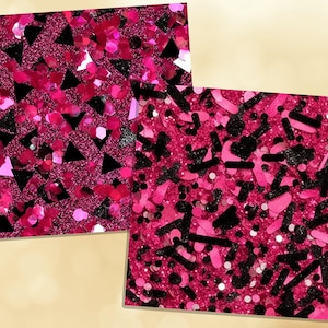Printable Bright Pink and Black Glam Digital Papers, Glitter Pages ...