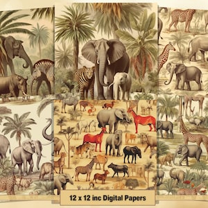 Printable Vintage Safari Digital Papers, African Animals Pages ...