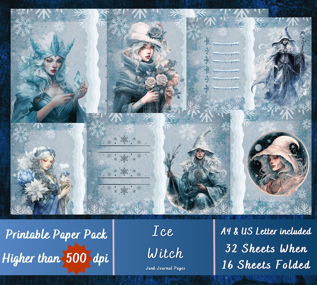 Printable Ice Witch Digital Paper, Frozen Witches Ephemera, Icy ...