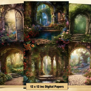 Printable Enchanted Garden Digital Paper, Magical Garden Pages ...