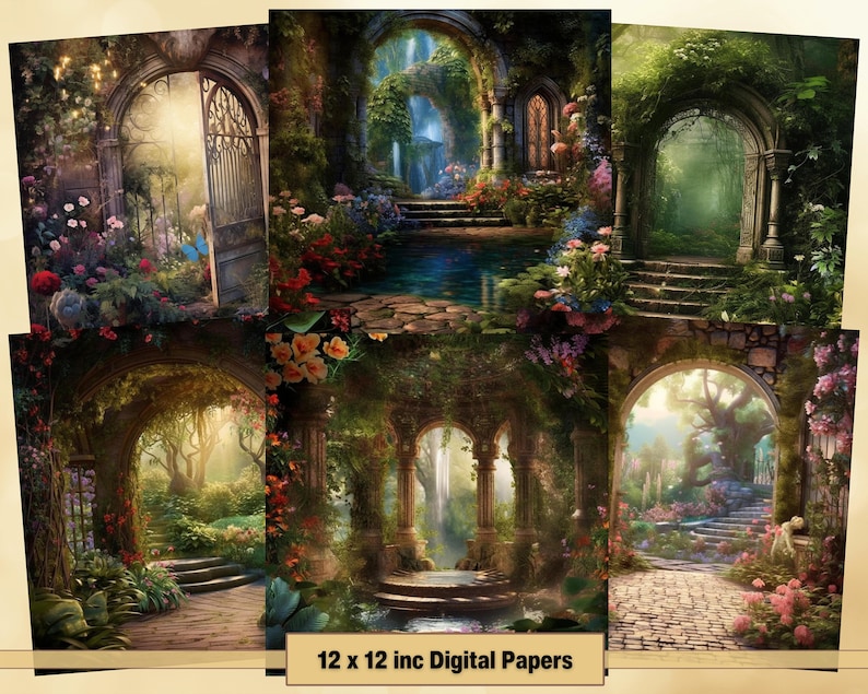 Printable Enchanted Garden Digital Paper, Magical Garden Pages ...