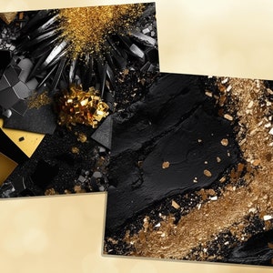 Printable Black Glitter Digital Papers, Black & Gold Sequin Pages ...