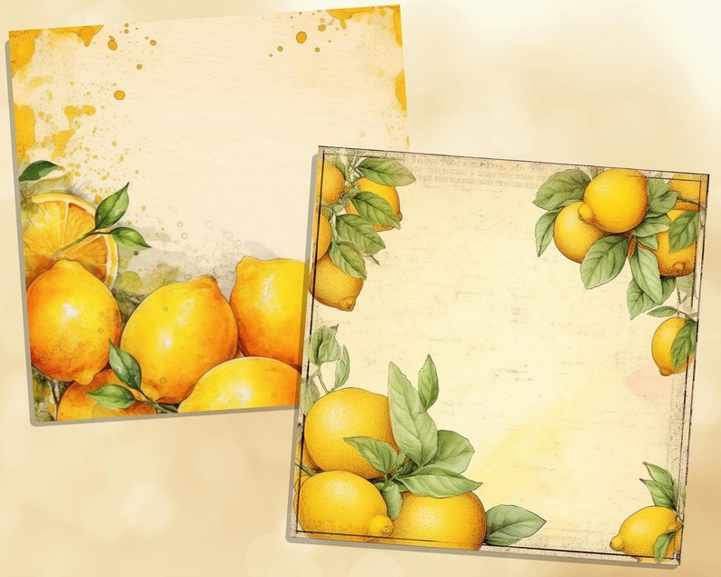 Printable Vintage Lemon Digital Paper, Summer Fruit Pages, Background ...