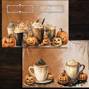 Printable Halloween Coffee Digital Papers, Pumpkin Spice Latte Ephemera ...