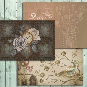 Printable Steampunk Flower Digital Paper, Floral Grunge Ephemera ...