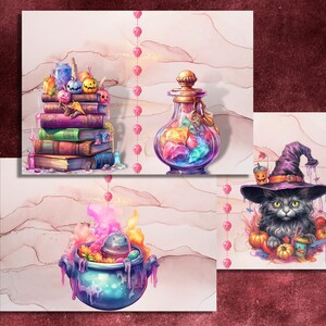 Printable Candy Witch Digital Paper, Watercolor Witches Ephemera ...