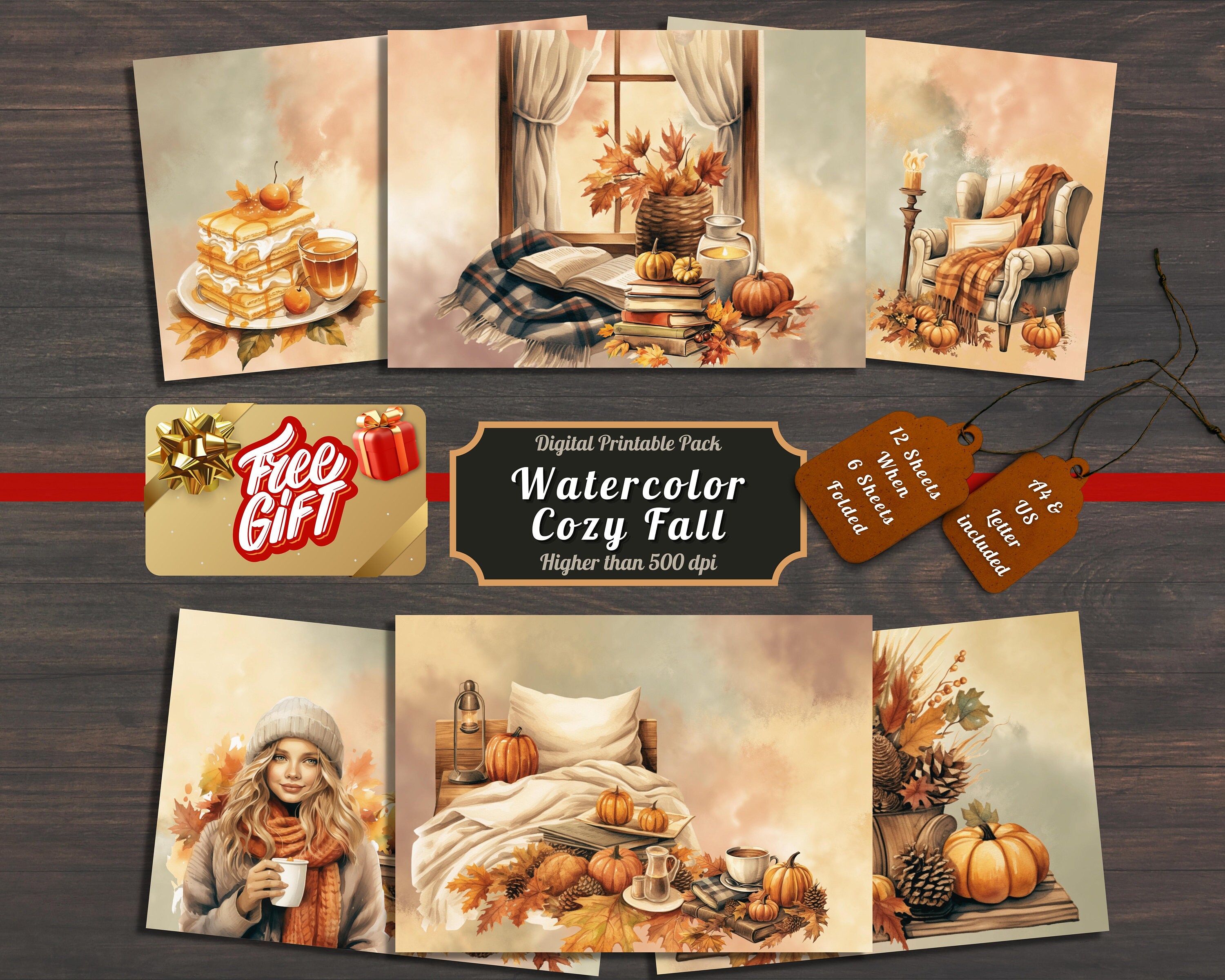 Printable Watercolour Cozy Fall Paper, Cozy Autumn Ephemera, Autumn ...