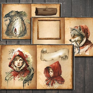 Printable Red Riding Hood Digital Paper, Fairytale Ephemera, Fairy Tail ...