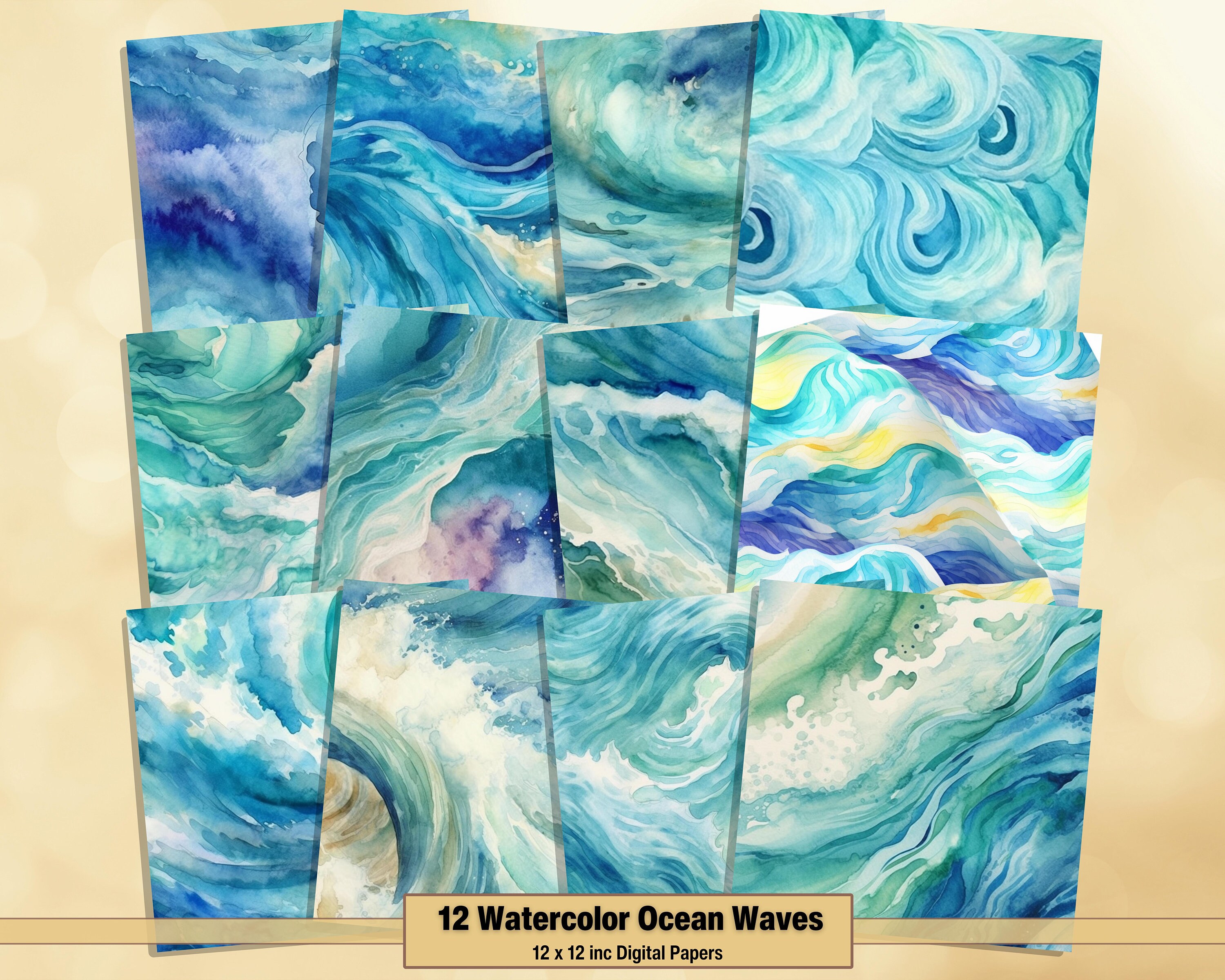 Printable Watercolor Ocean Waves Digital Papers Blue Abstract - Etsy