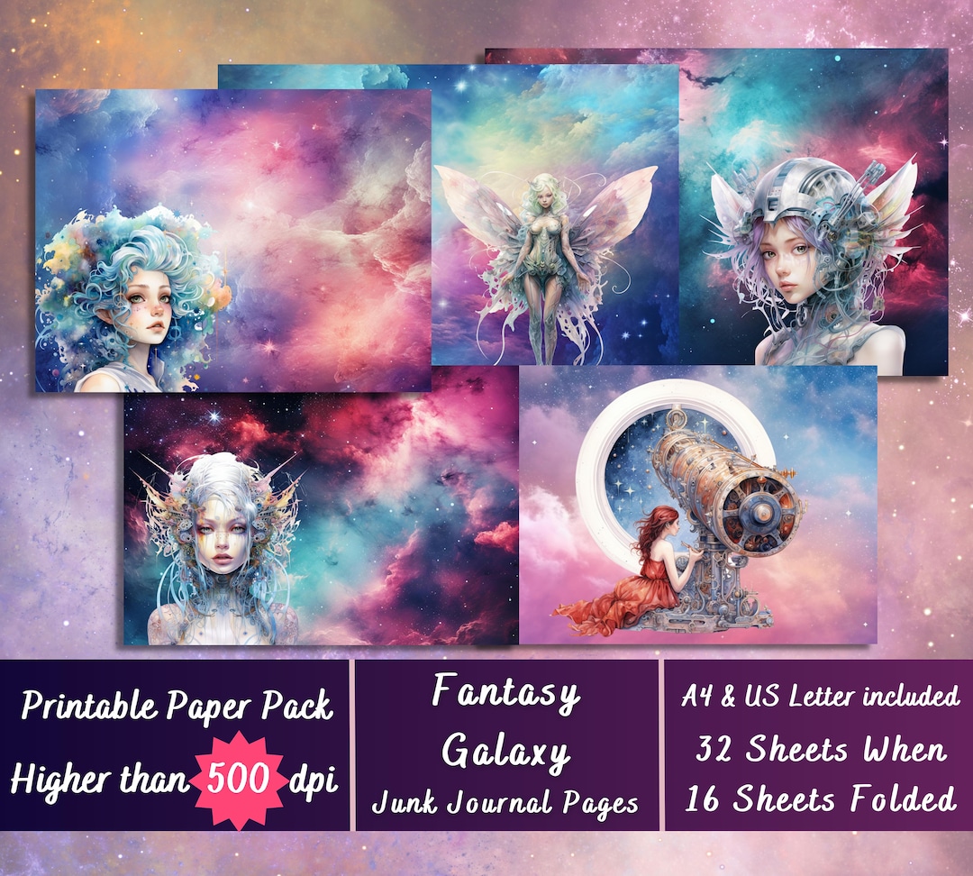 Printable Fantasy Galaxy Fairy Digital Paper, Fairies Ephemera ...