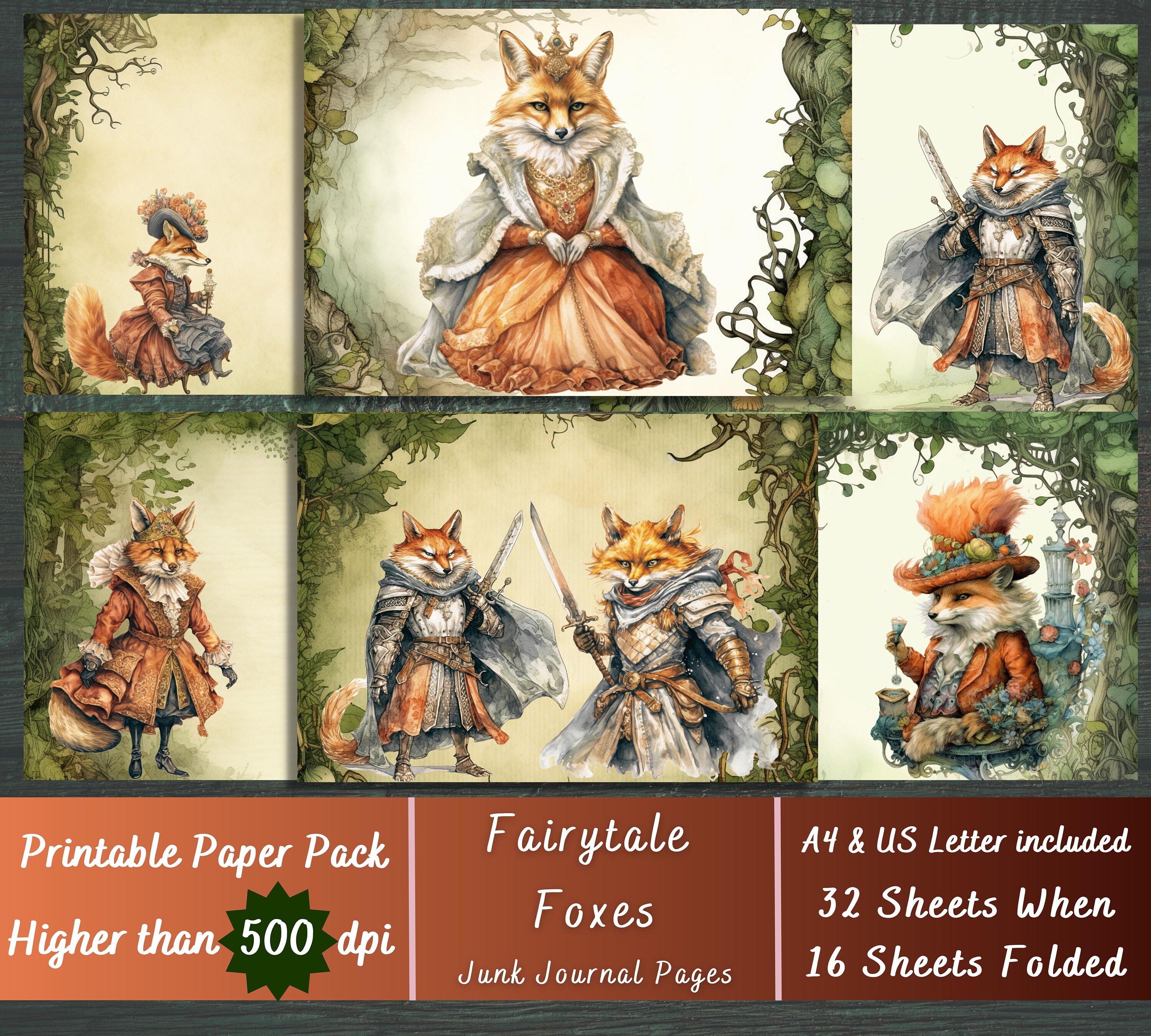Printable Victorian Fox Digital Paper Dressed Animals - Etsy