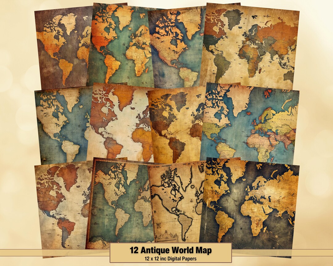 Printable Antique World Map Digital Paper, Vintage Pages, Grunge ...