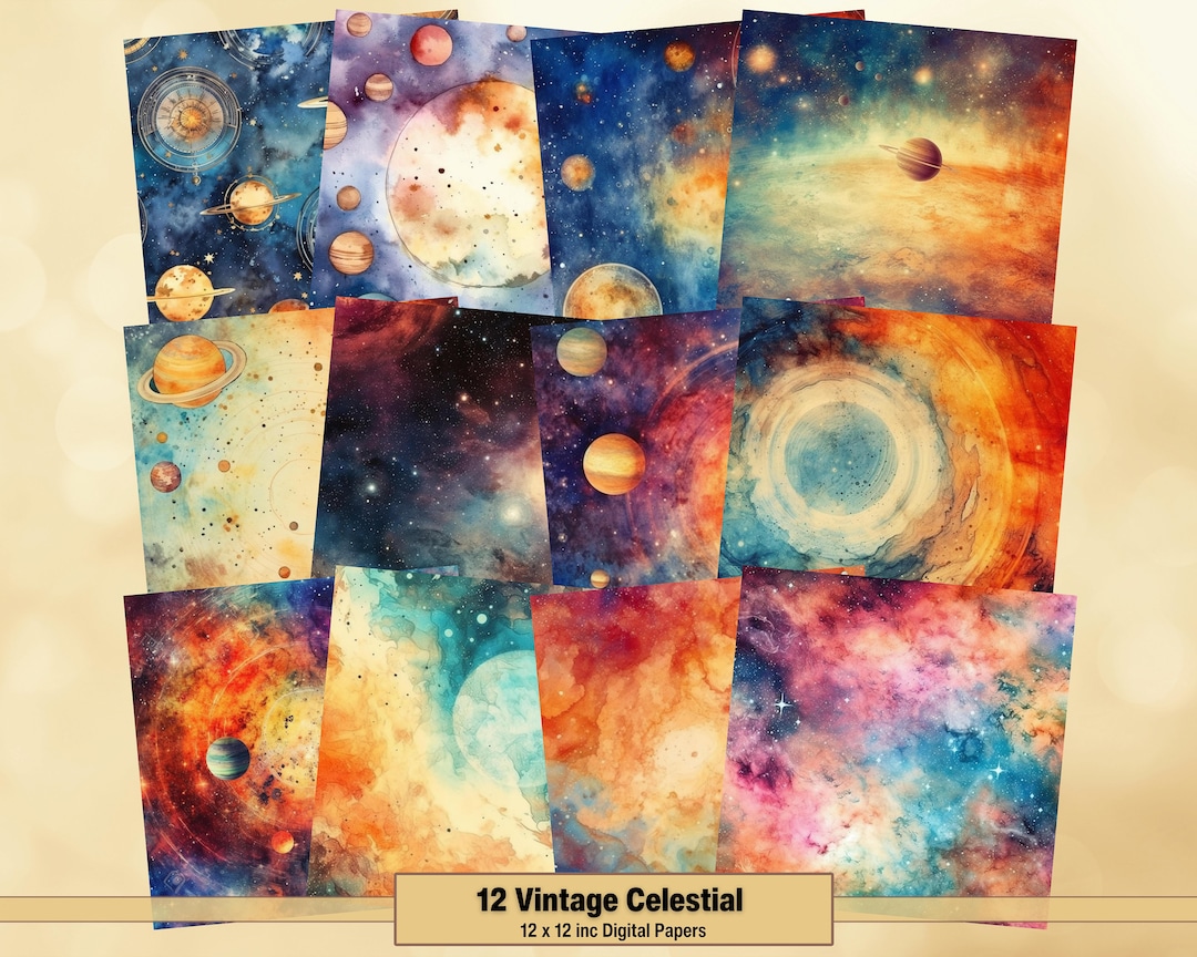 Printable Vintage Celestial Digital Papers, Galaxy Pages, Vintage ...