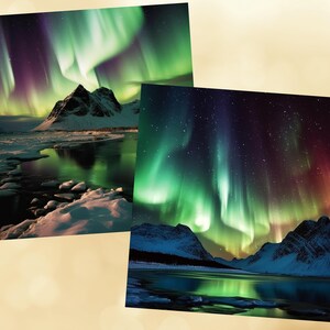 Printable Aurora Borealis Digital Paper, Northern Lights Pages, Sky ...