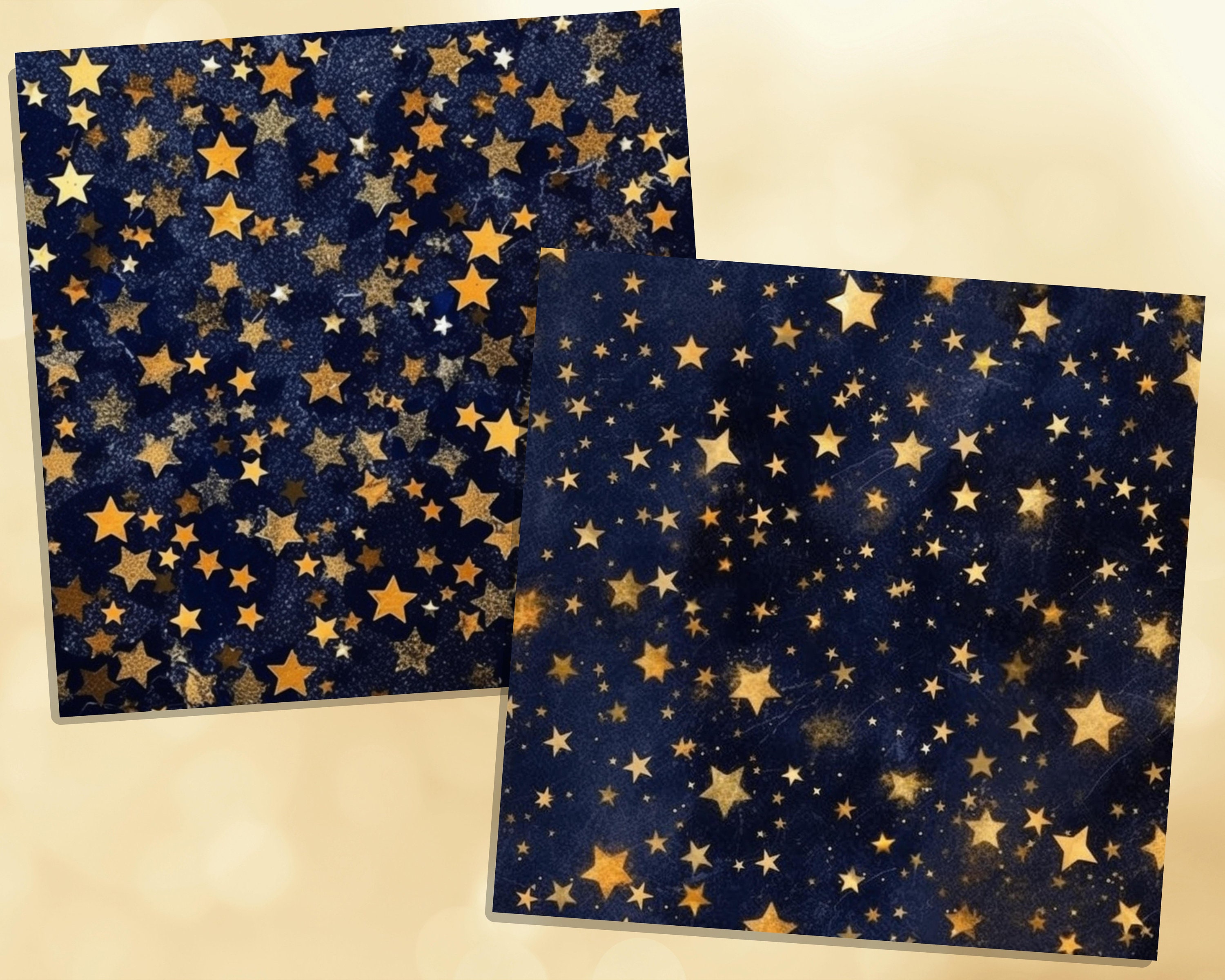 Printable Golden Starry Night Digital Papers, Stars Page, Blue Grunge ...