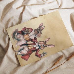 Printable Victorian Rabbit Digital Paper, Dressed Animals Ephemera ...