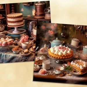 Printable Vintage Sweet Treats Digital Papers, Kitchen Pages, Vintage ...