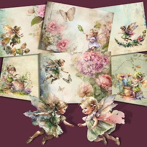 Printable Fairy Garden Digital Paper, Floral Fairy Ephemera, Fantasy ...