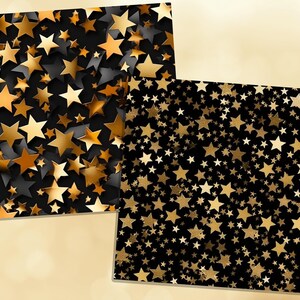Printable Black and Gold Star Digital Papers, Golden Starry Pages ...