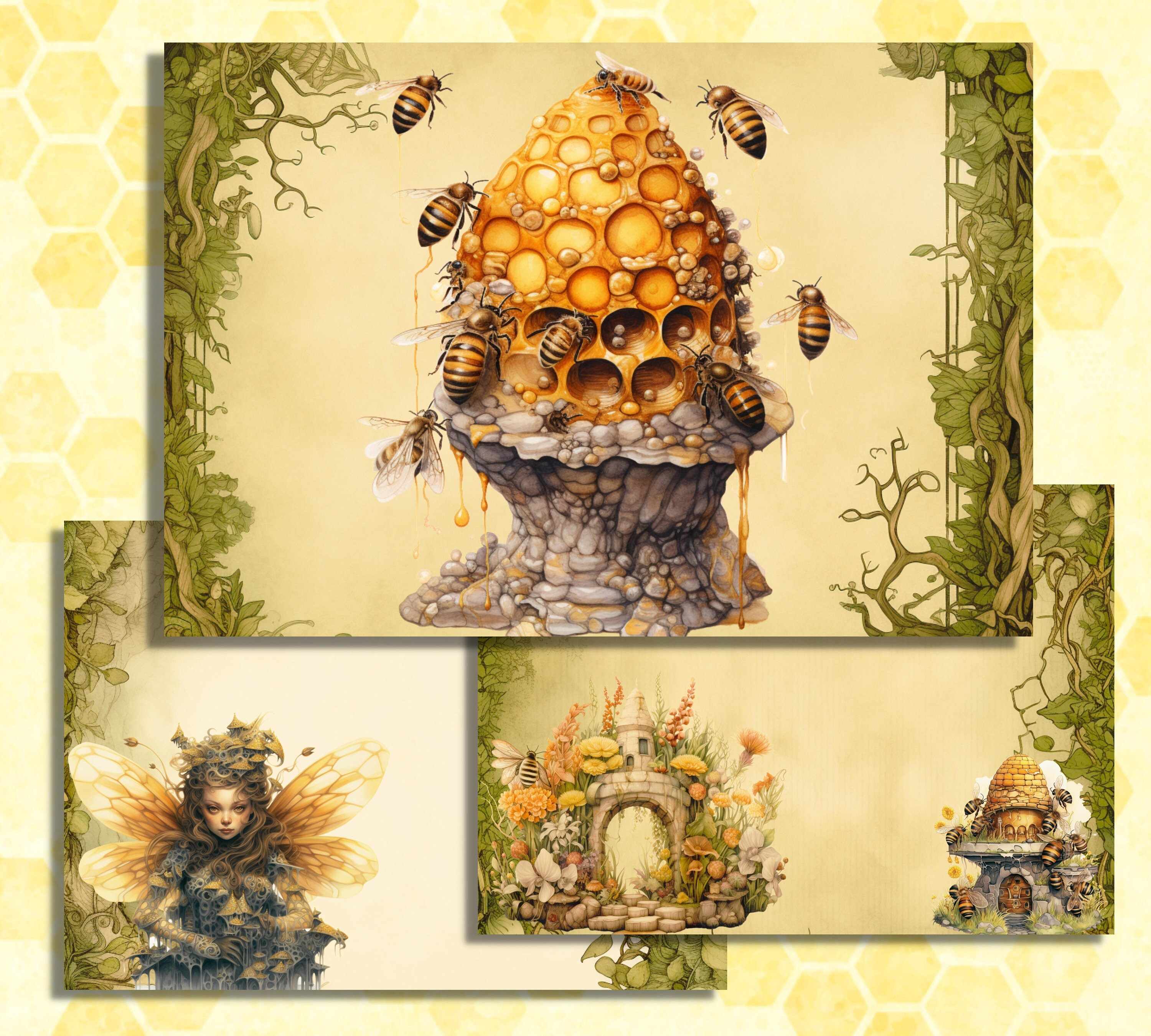 Printable Bee Fairy Digital Paper, Enchanted Fairies Ephemera, Fantasy ...