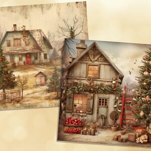 Printable Farmhouse Christmas Digital Papers, Xmas Farm Page, Vintage ...