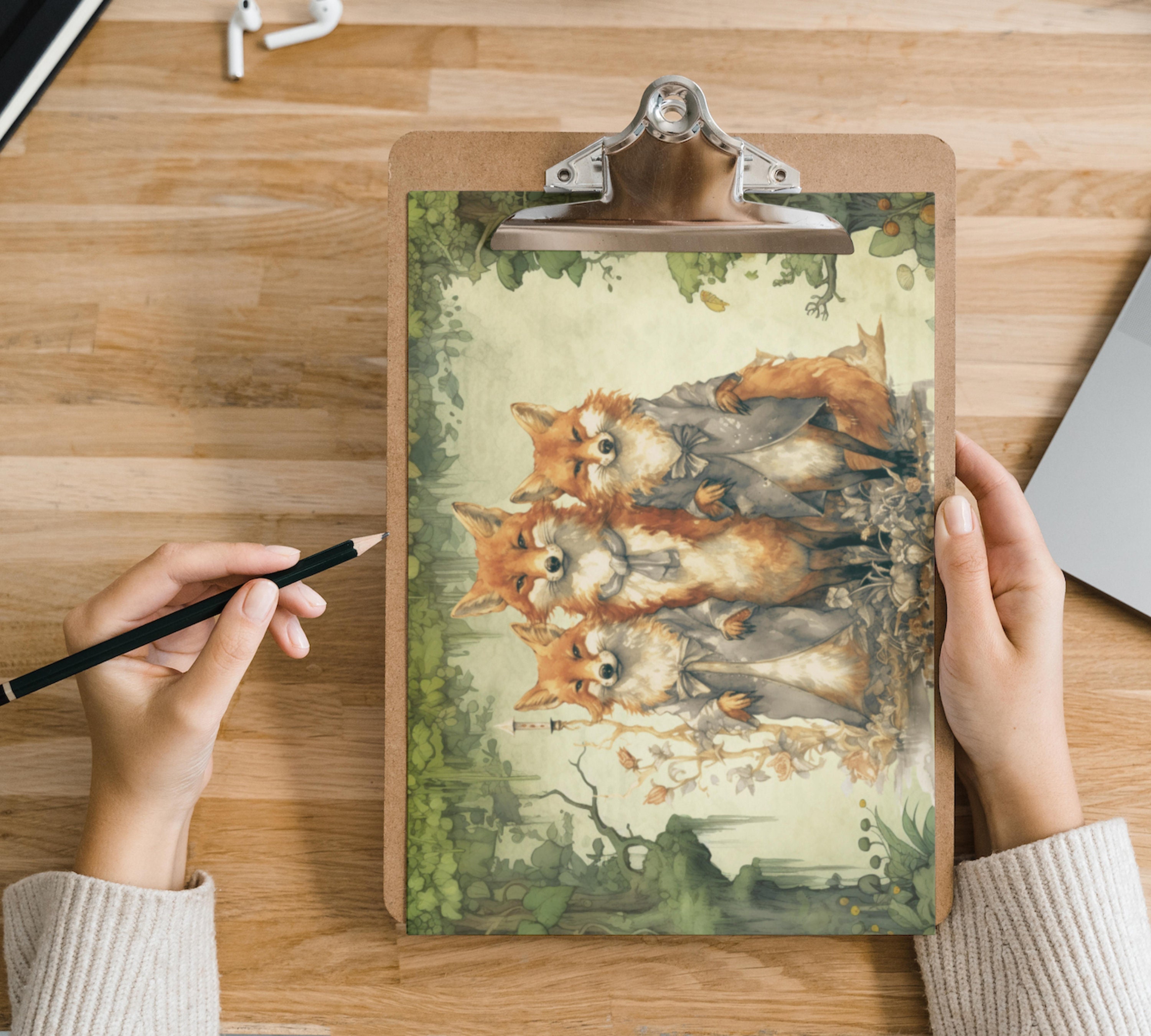 Printable Victorian Fox Digital Paper Dressed Animals - Etsy