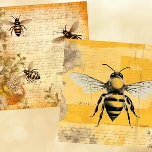 Printable Honey Bee Digital Papers, Queen Bee Pages, Vintage Beehives ...