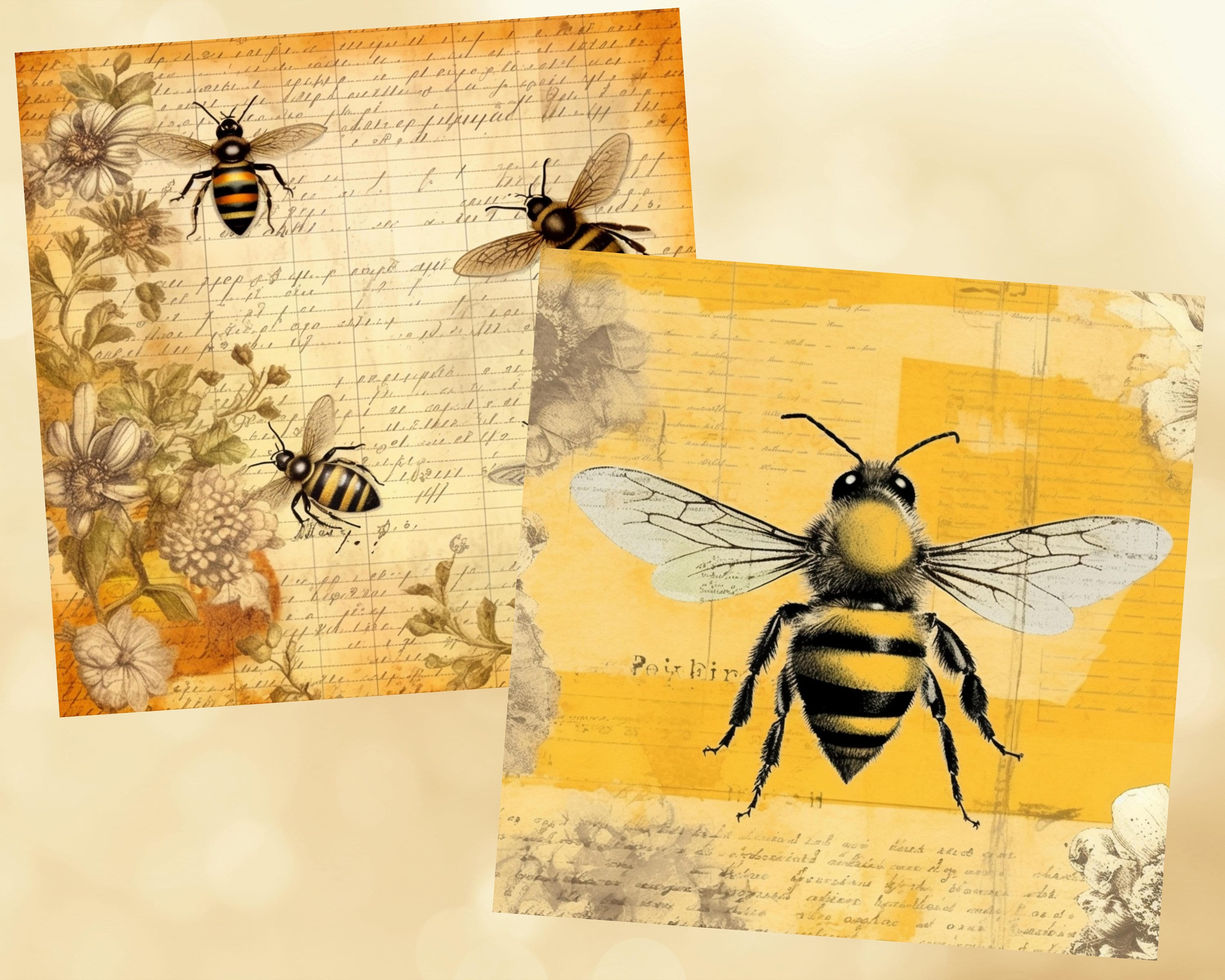 Printable Honey Bee Digital Papers, Queen Bee Pages, Vintage Beehives ...