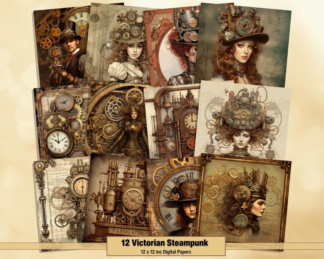 Printable Victorian Steampunk Digital Papers, Mechanical Pages ...