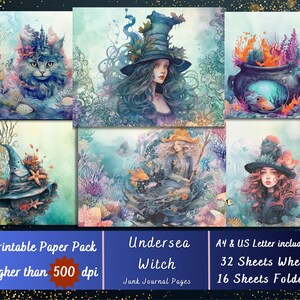 Printable Undersea Witch Digital Paper, Underwater Witches Ephemera ...