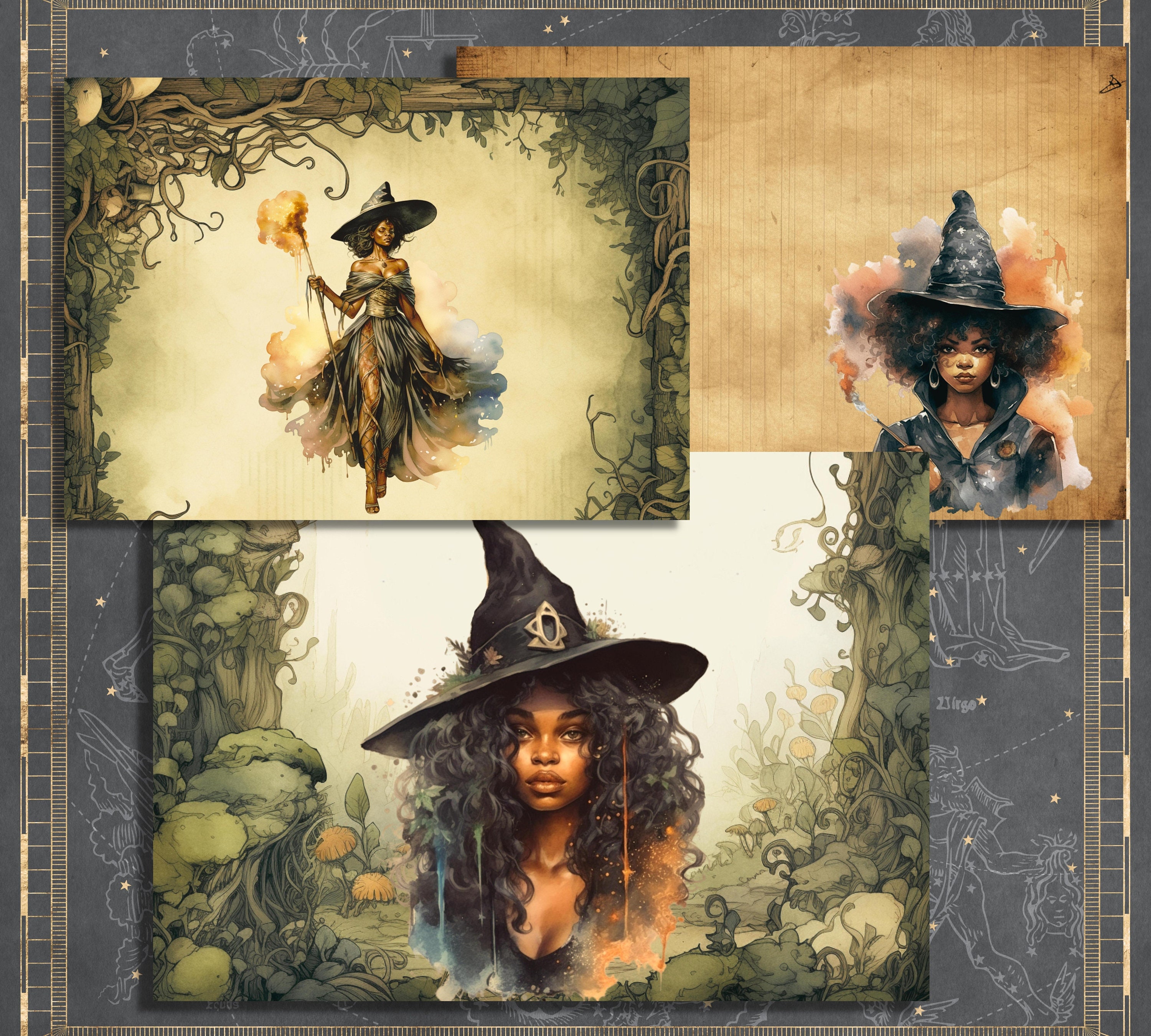 Printable Black Witch Digital Paper, Gothic Witchy Ephemera, Witchcraft ...