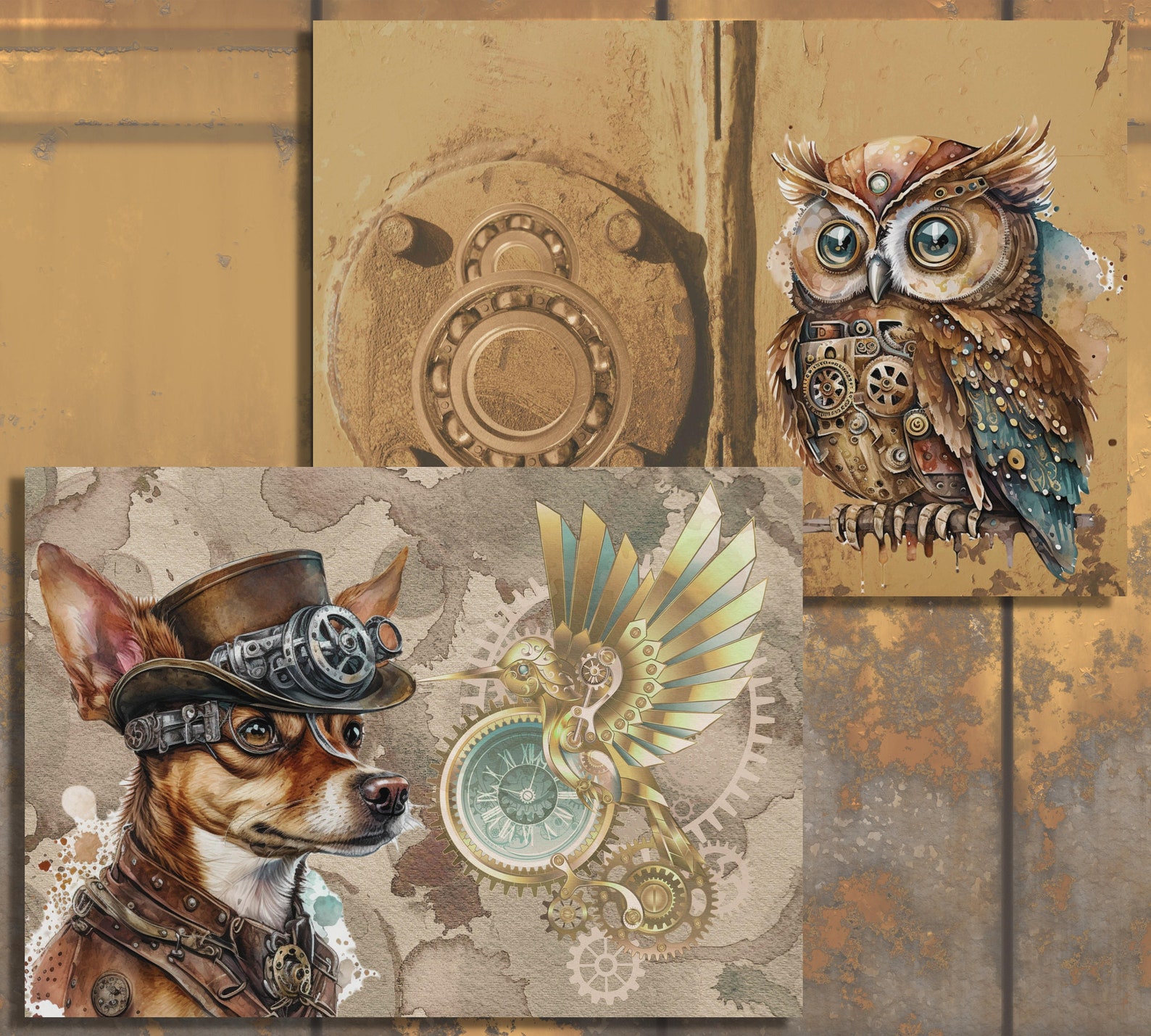 Printable Steampunk Animals Digital Paper, Vintage Ephemera, Fantasy ...