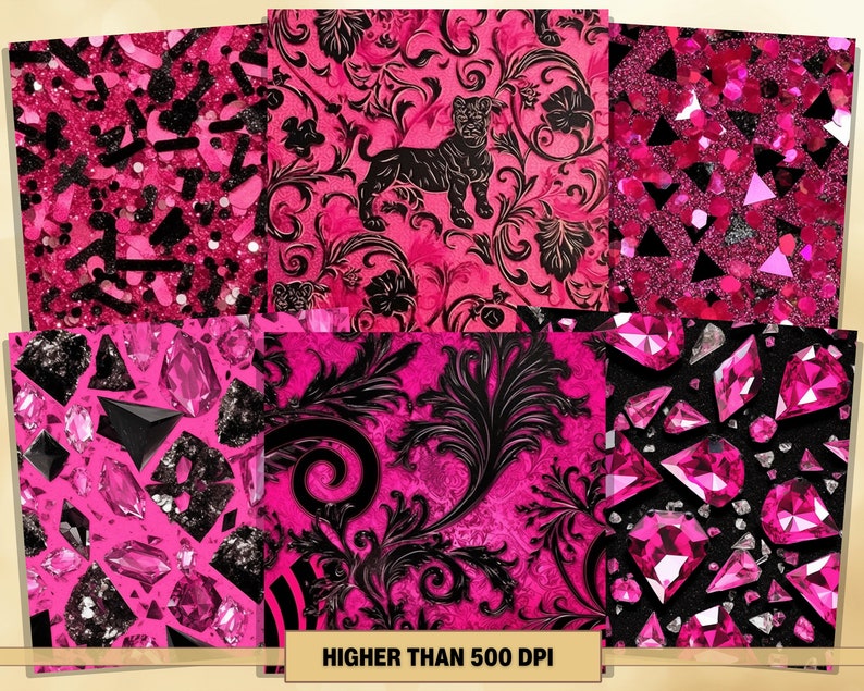 Printable Bright Pink and Black Glam Digital Papers Glitter - Etsy