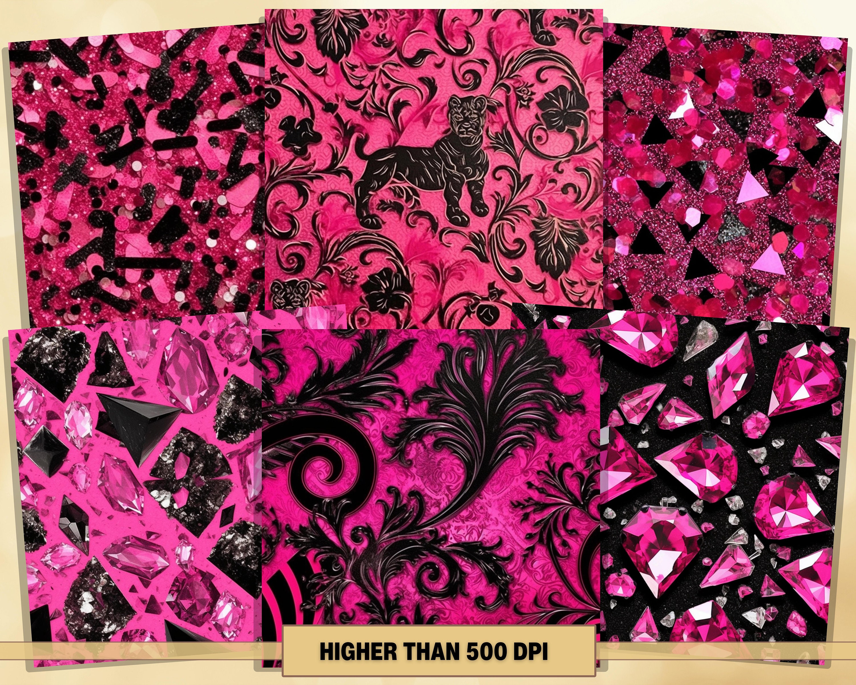 Printable Bright Pink and Black Glam Digital Papers Glitter - Etsy