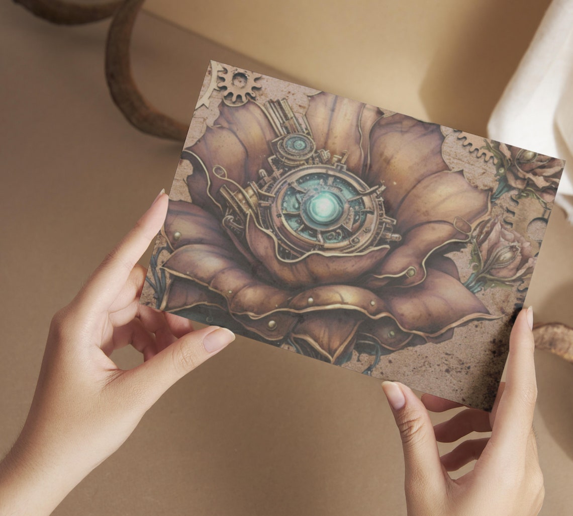 Printable Steampunk Flower Digital Paper, Floral Grunge Ephemera ...