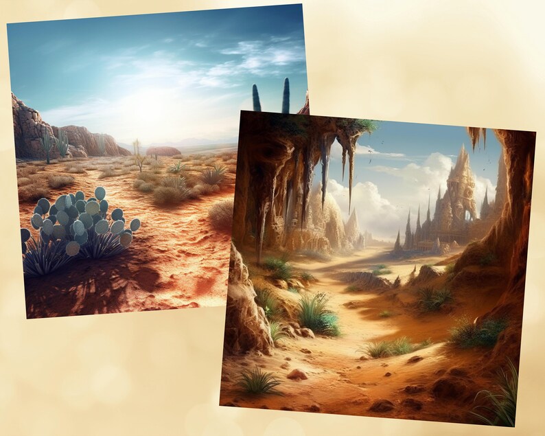 Printable Western Desert Digital Paper, Sahara Landscape Page, Cactus ...