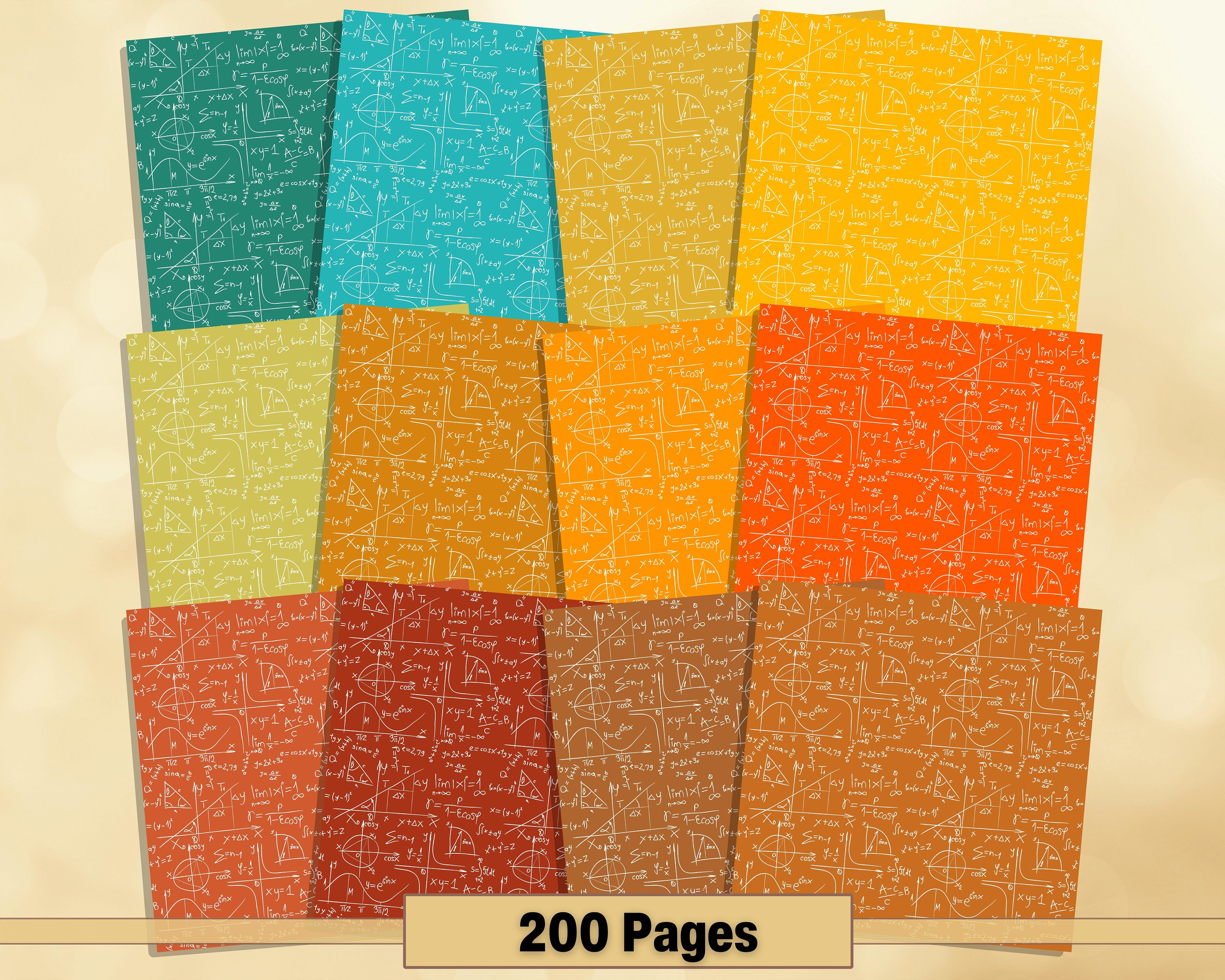 Printable 200 Seamless Math Formulas Pattern Digital Papers ...