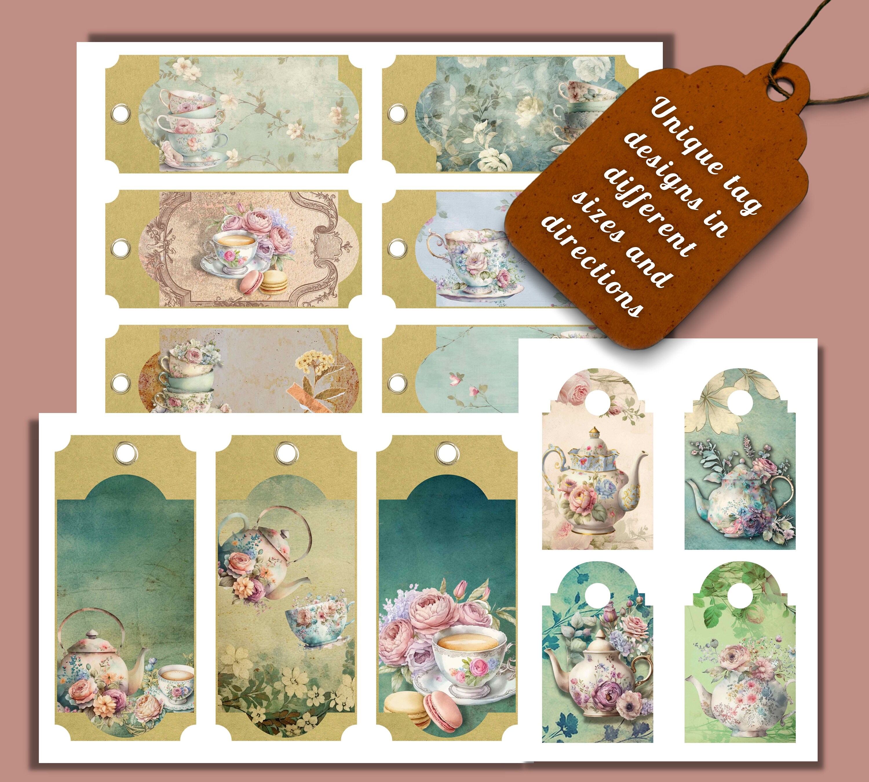 Printable Tea Time Junk Journal Pages and Tags Kit Vintage - Etsy