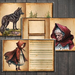 Printable Red Riding Hood Digital Paper, Fairytale Ephemera, Fairy Tail ...
