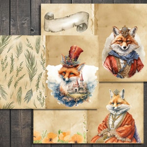 Printable Fox Fancy Paper, Dressed Foxes Ephemera, Victorian Fox Page ...
