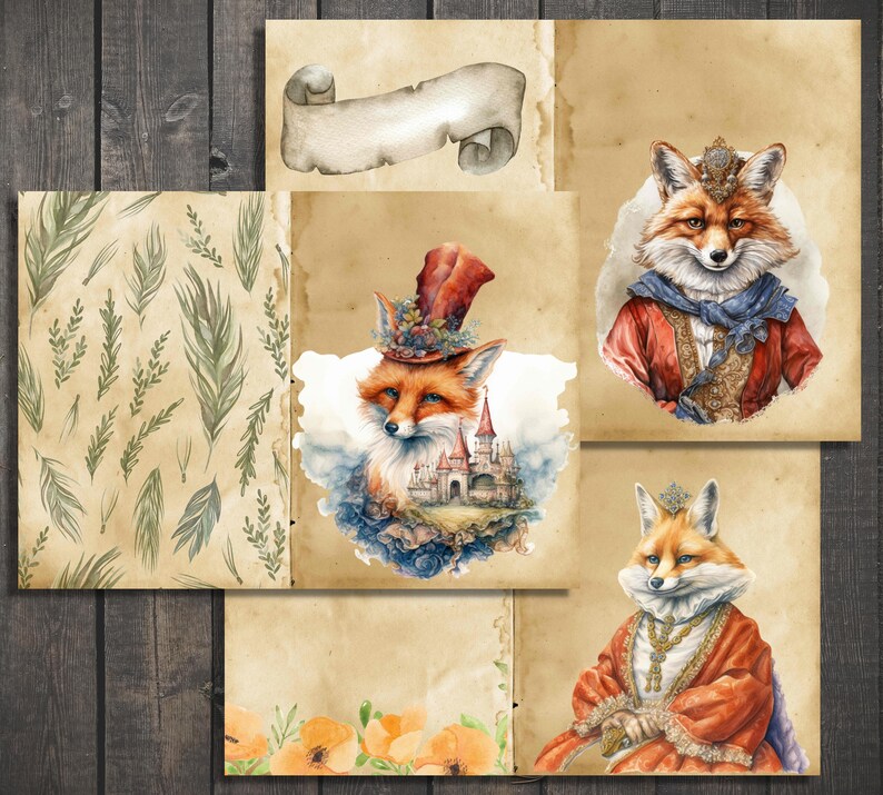 Printable Fox Fancy Paper, Dressed Foxes Ephemera, Victorian Fox Page ...