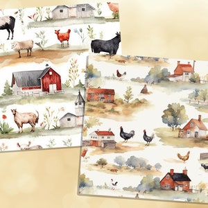 Printable Farm Animals Digital Paper, Countryside Pages, Vintage ...