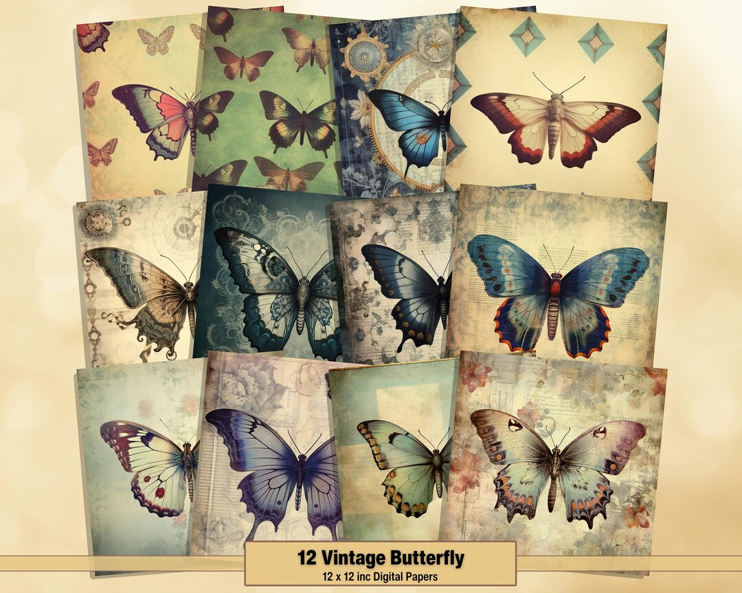 Printable Vintage Butterfly Digital Papers, Mystical Moth Pages ...