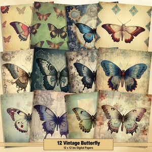Printable Vintage Butterfly Digital Papers, Mystical Moth Pages ...