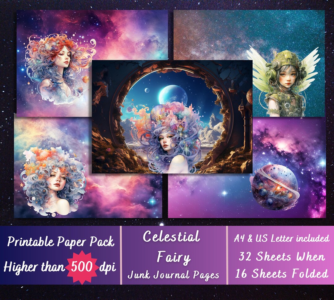 Printable Celestial Fairy Digital Paper, Magical Fairies Ephemera ...