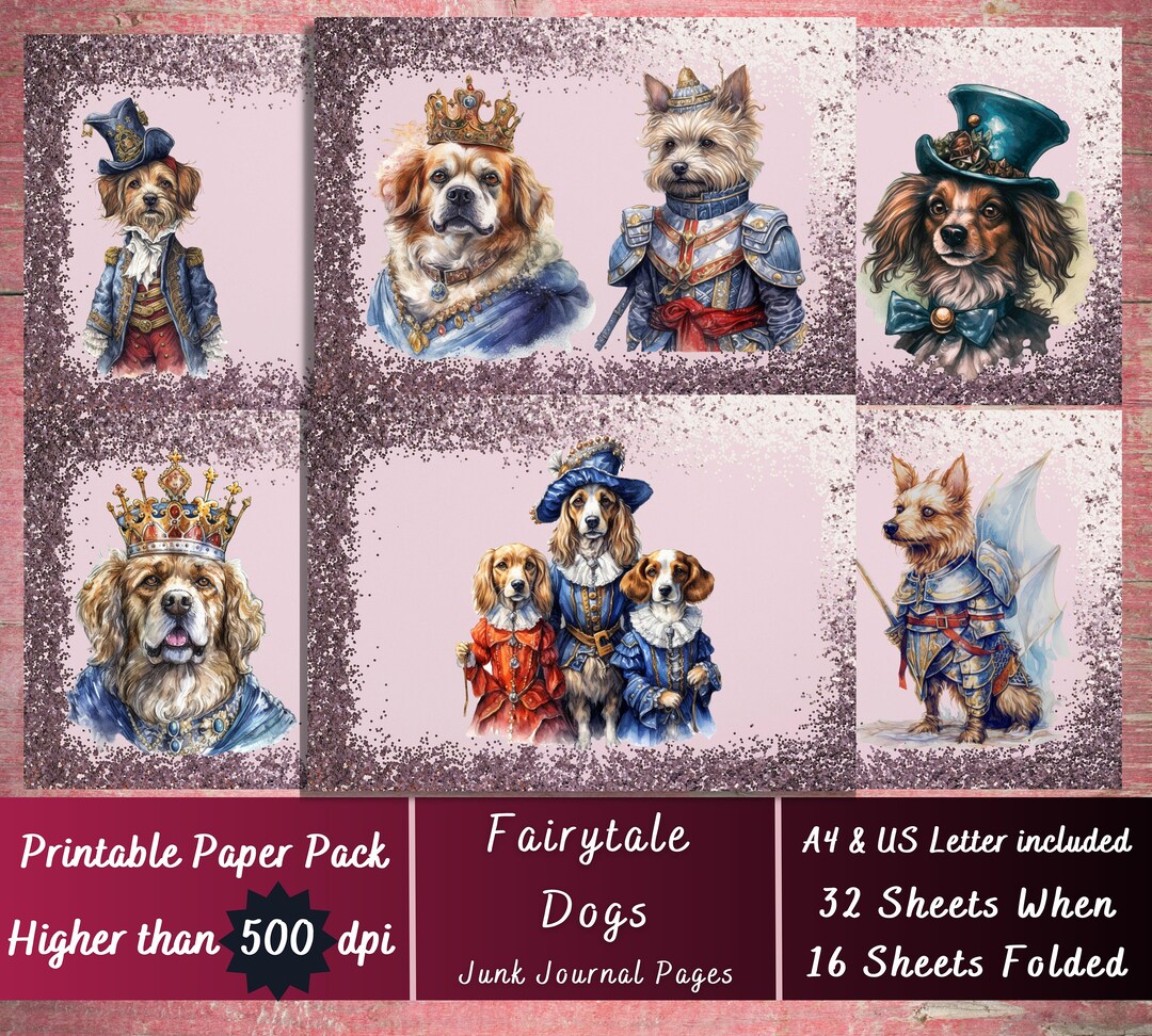 Printable Dogs Digital Paper, Dressed Animals Ephemera, Vintage Cute ...