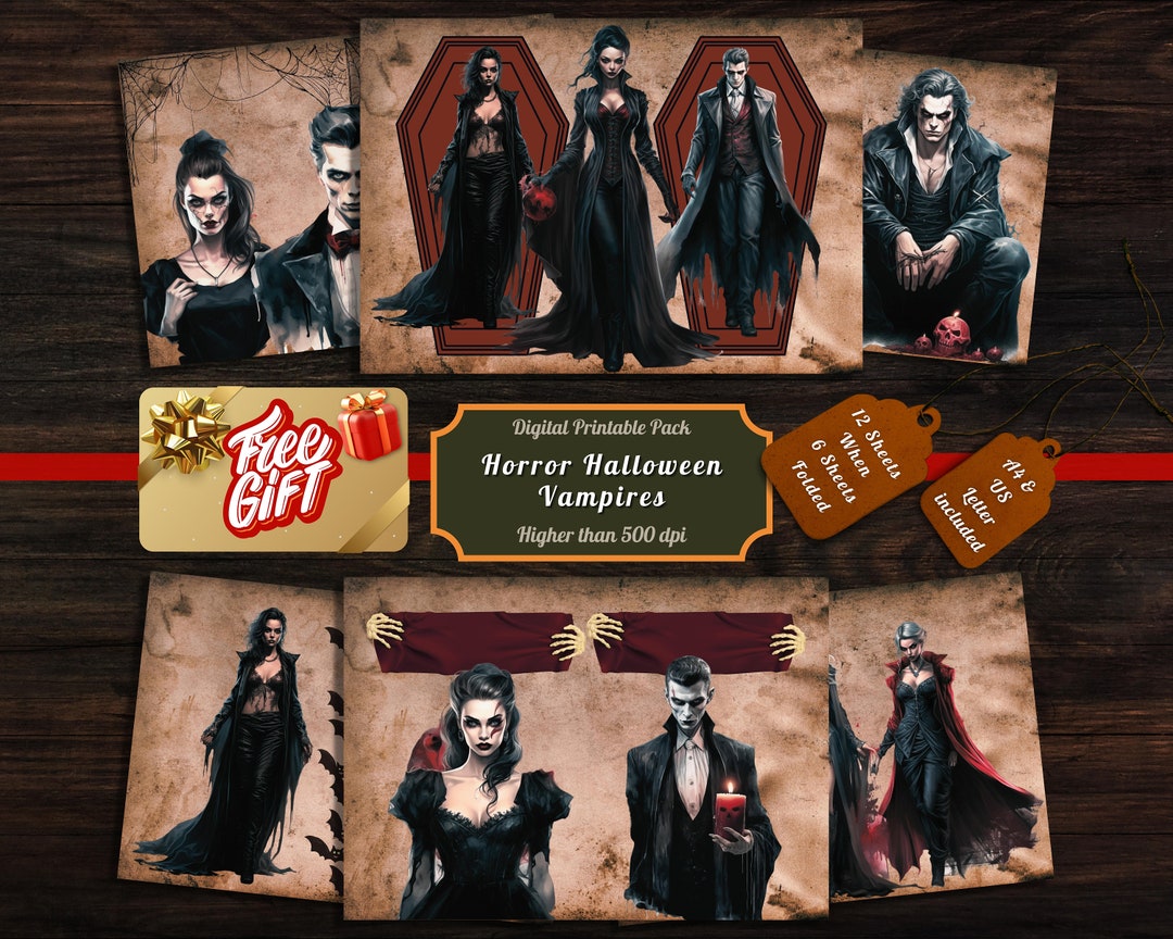 Printable Horror Halloween Vampires Digital Papers, Spooky Gothic ...