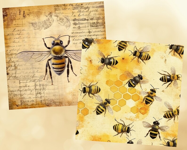 Printable Honey Bee Digital Papers, Queen Bee Pages, Vintage Beehives ...