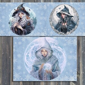 Printable Icy Witch Digital Paper, Snow Witchy Ephemera, Frozen Ice ...